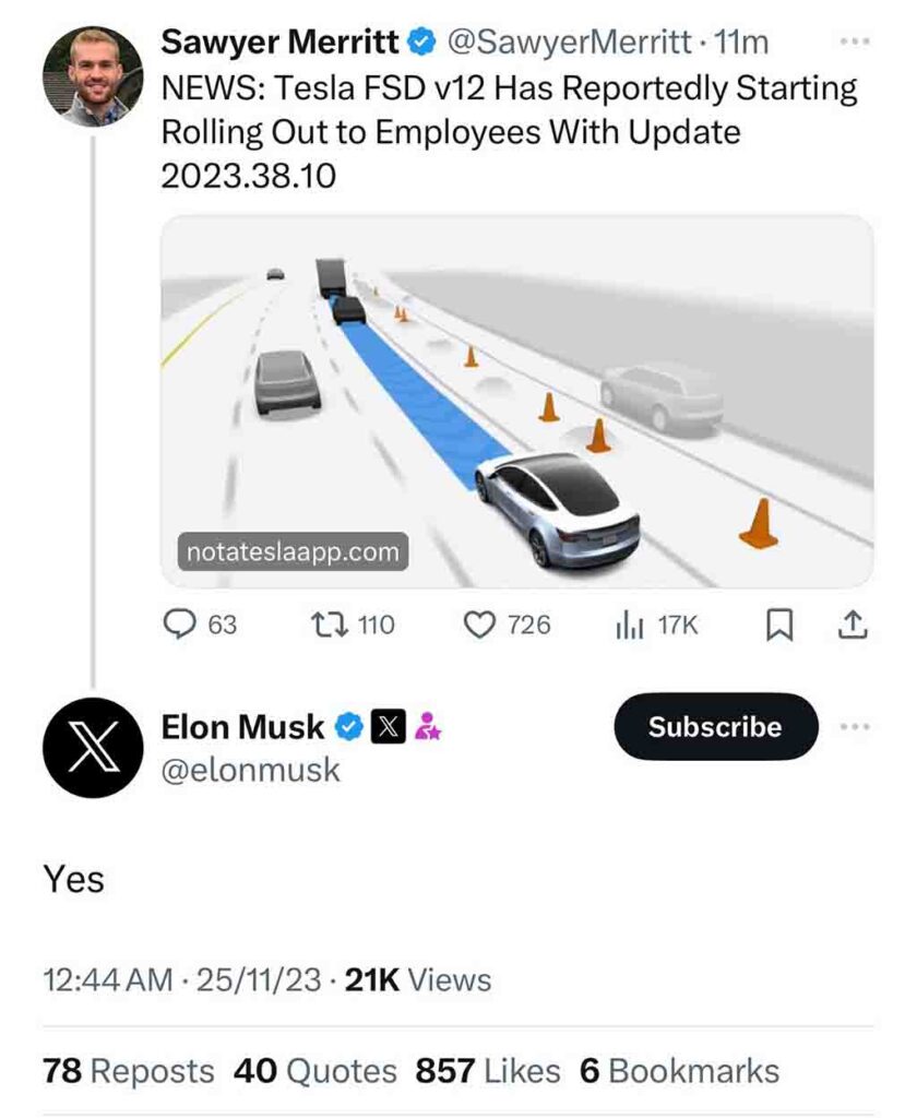 Tesla FSD 12 internal rollout begins, confirms Tesla boss - EONMSK News