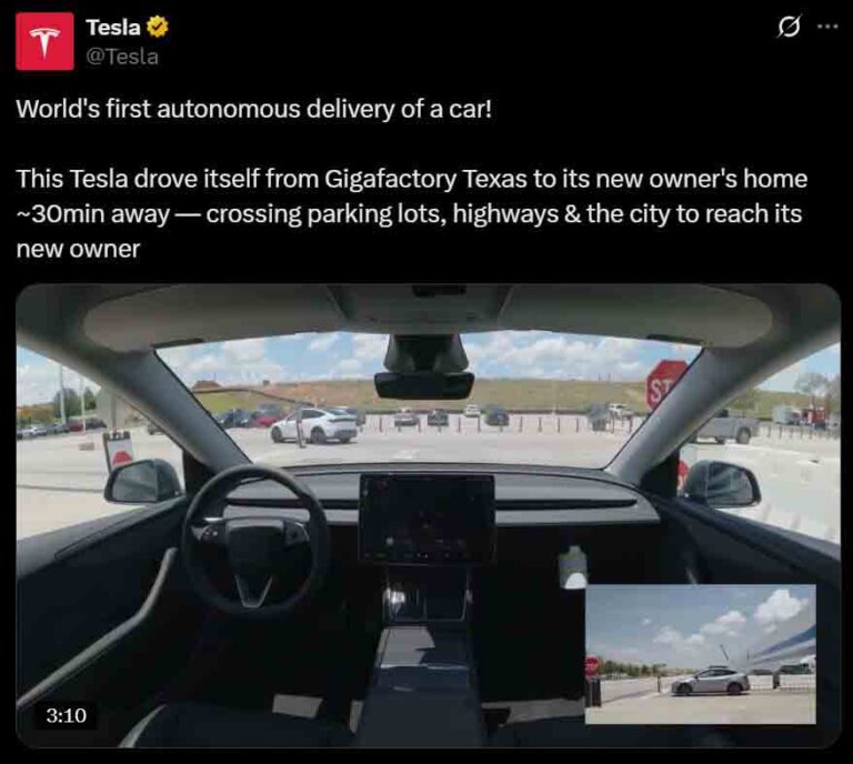 Here's the video of first fully autonomous Tesla vehicle delivery ...