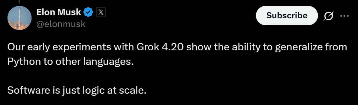 xAI founder says Grok 4.20 will bring code generalization ability ...