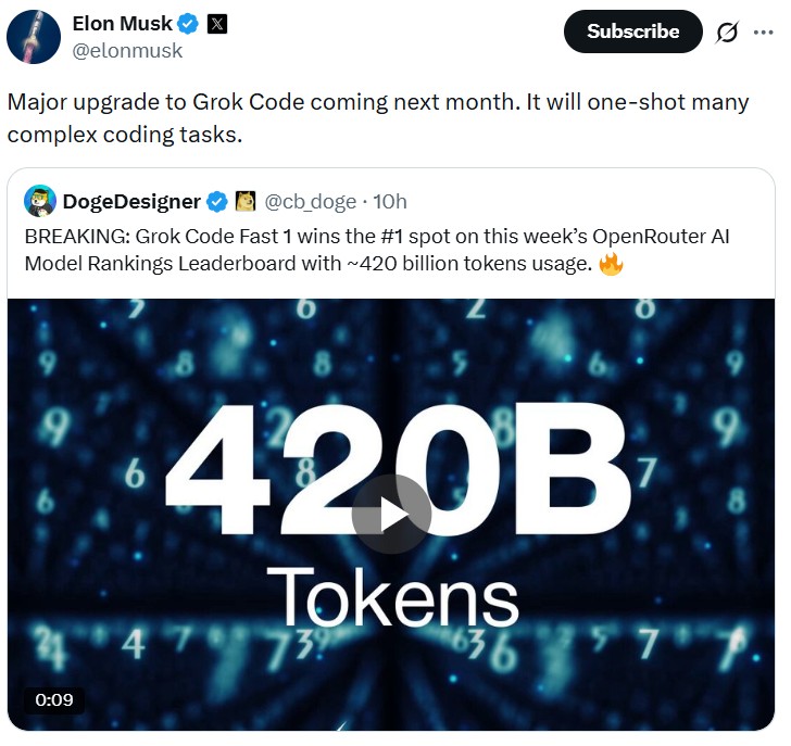 xAI will release a major upgrade for Grok Code next month - EONMSK News