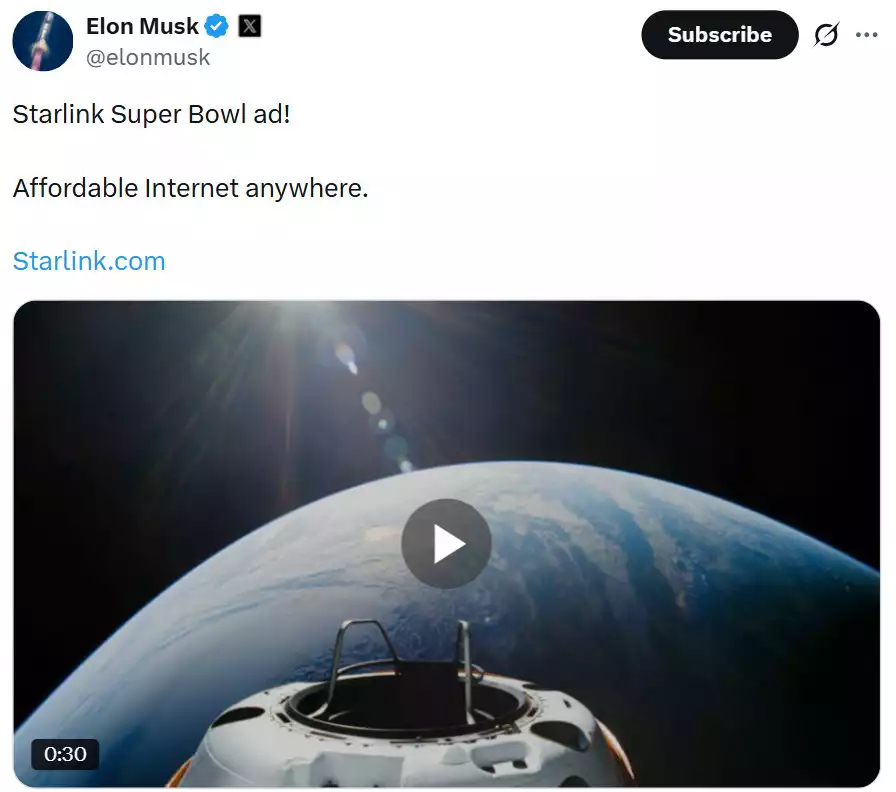SpaceX deploys Starlink to Super Bowl with an orbiting Ad - EONMSK News