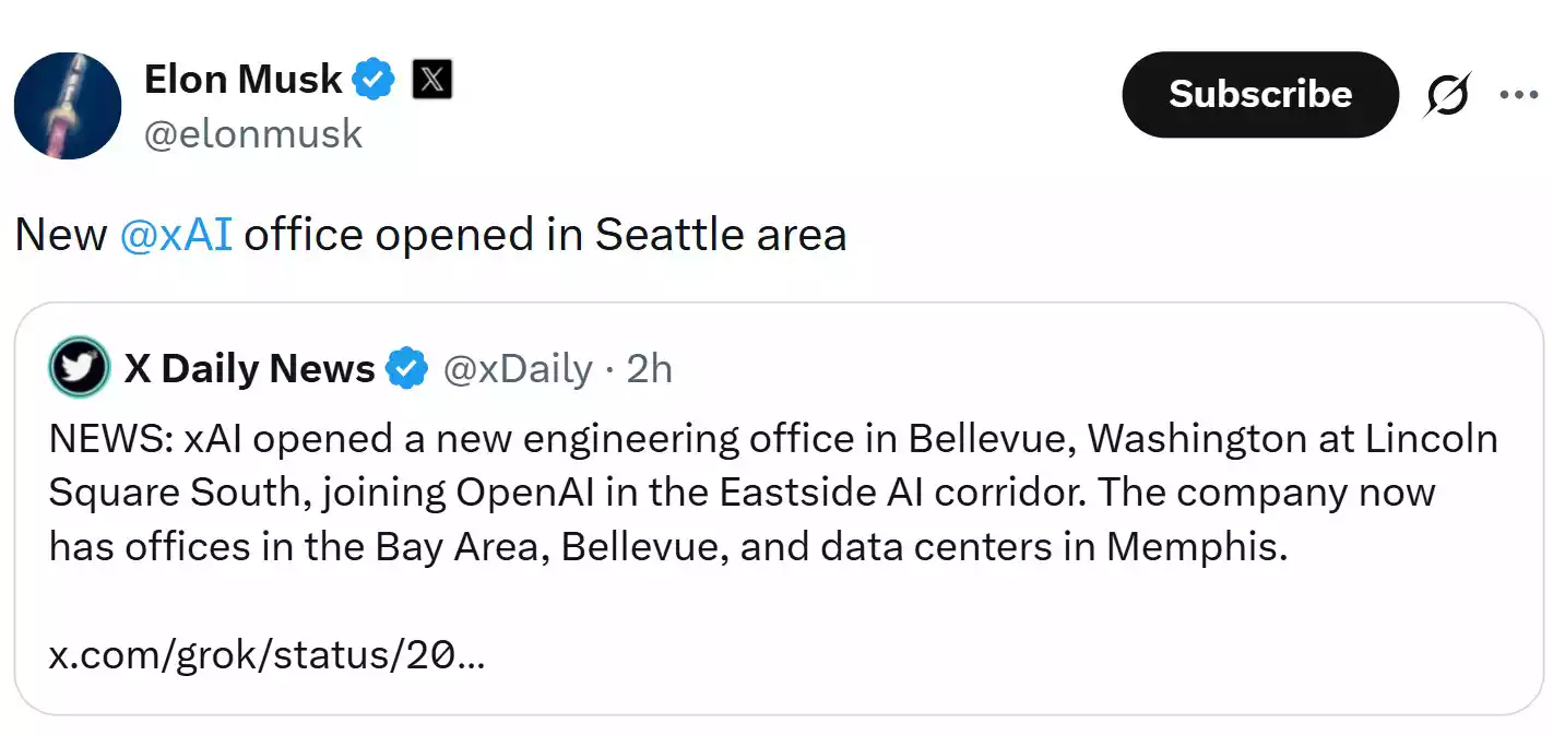 xAI opens a new office in Seattle - EONMSK News